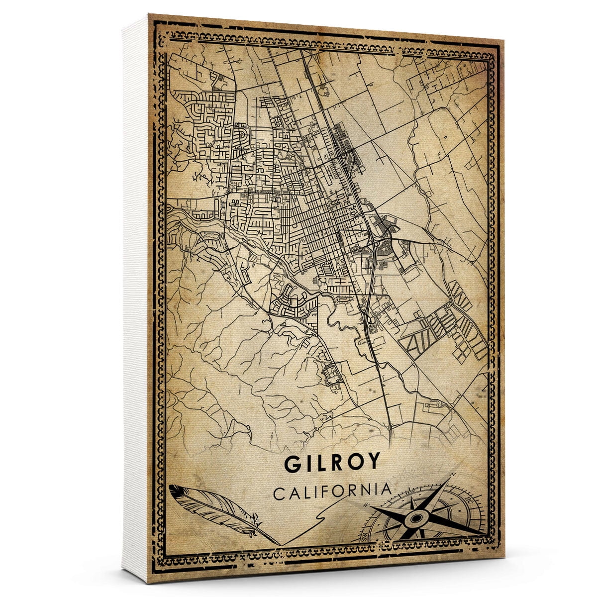 Gilroy Vintage Map Prints Canvas, California Map Art Canvas, Canvas ...