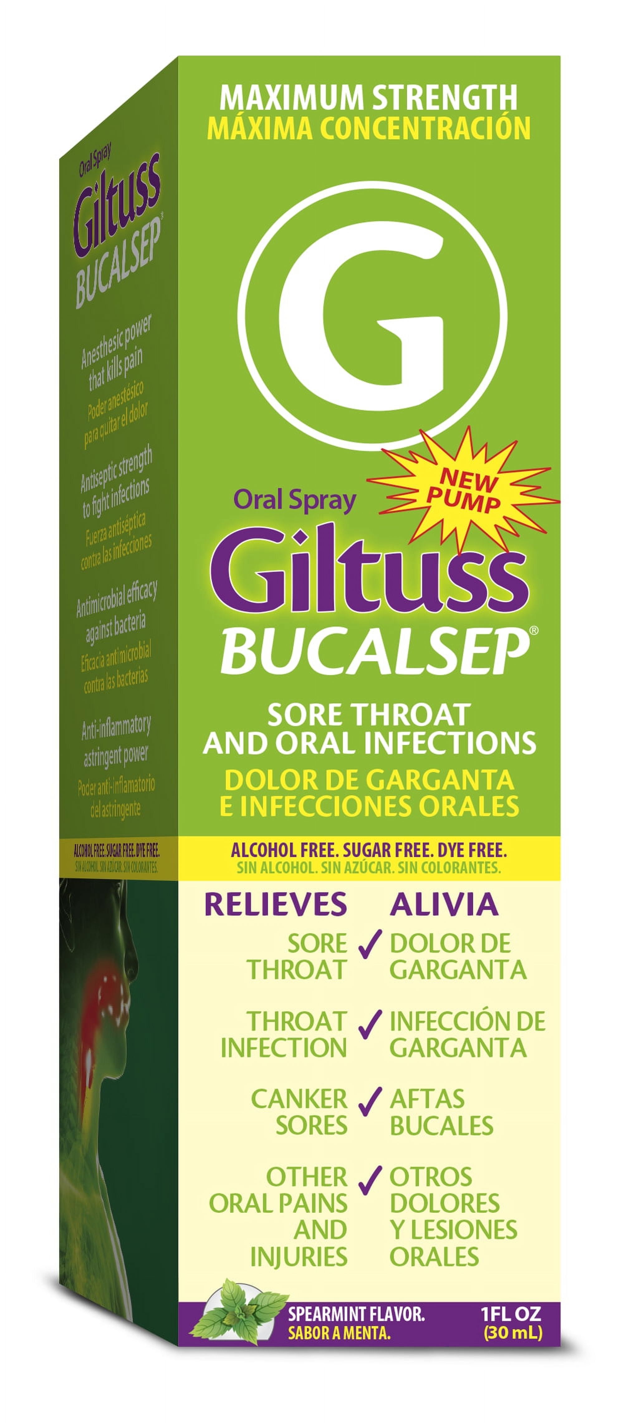 Giltuss Bucalsep Oral Spray, Oral Anesthetic, Antiseptic, Antimicrobial ...