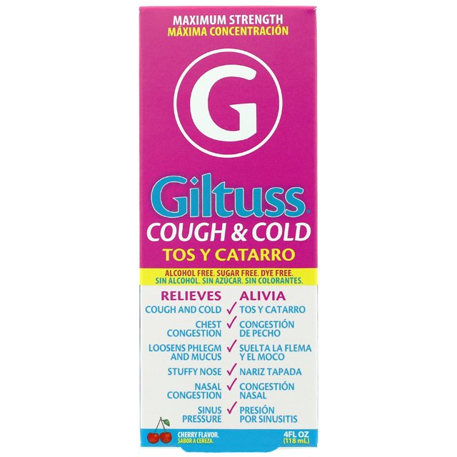 Giltuss Cough and Cold Syrup, Maximum Strength, Cherry Flavor, Alcohol ...
