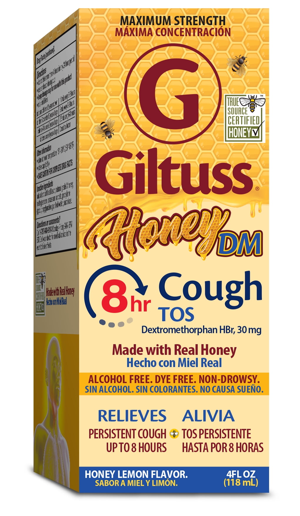 Giltuss Honey DM Cough Maximum Strength Antitussive Syrup, 4 fl oz (118 ...
