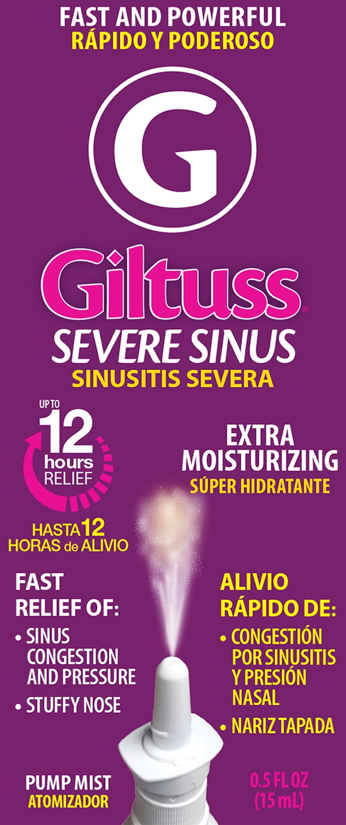 Giltuss Severe Sinus Extra Moisturizing Nasal Decongestant, Pump Mist 0.5 fl oz (15 ml ...
