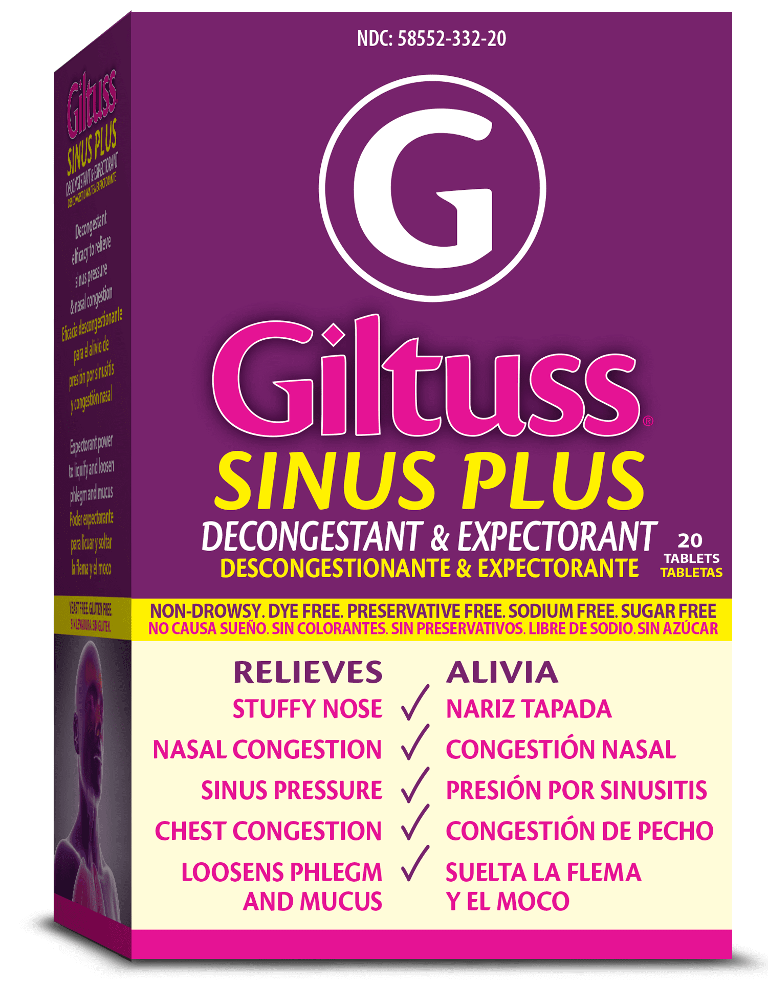 Giltuss Sinus Plus Decongestant & Expectorant Tablets, 20 Count ...