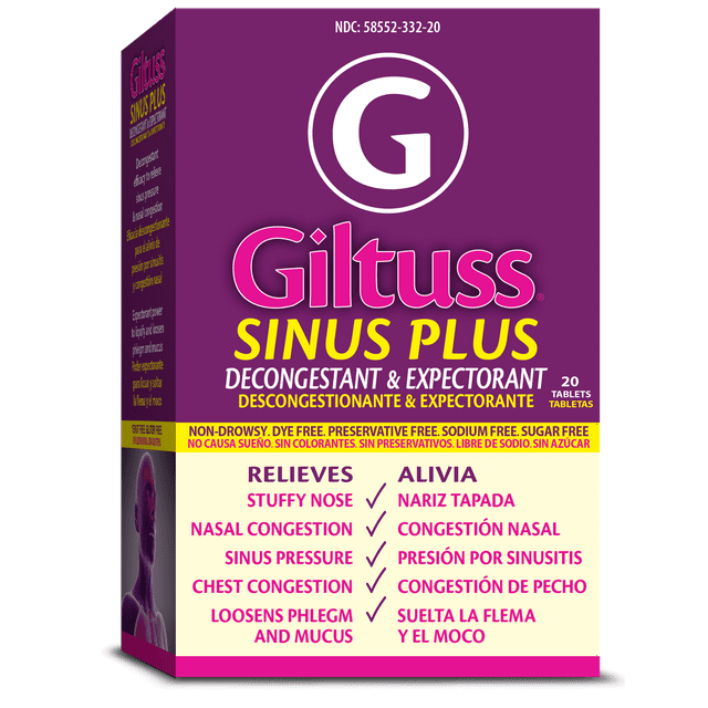 Giltuss Sinus Plus Decongestant & Expectorant Tablets, 20 Count ...