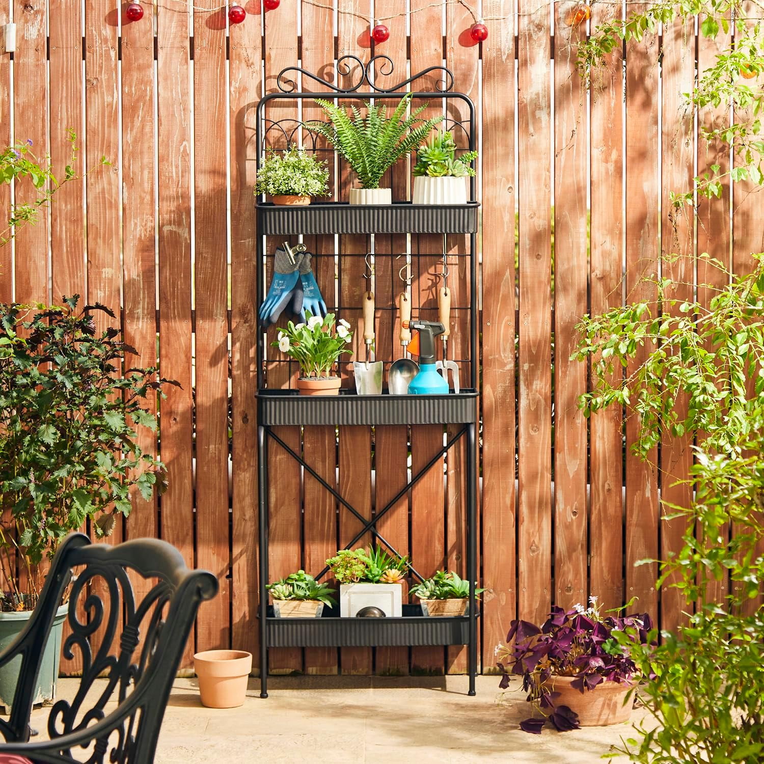 Giltzhome 68"H 3-Tiered Metal Shelf Planter Stands Garden Planter ...