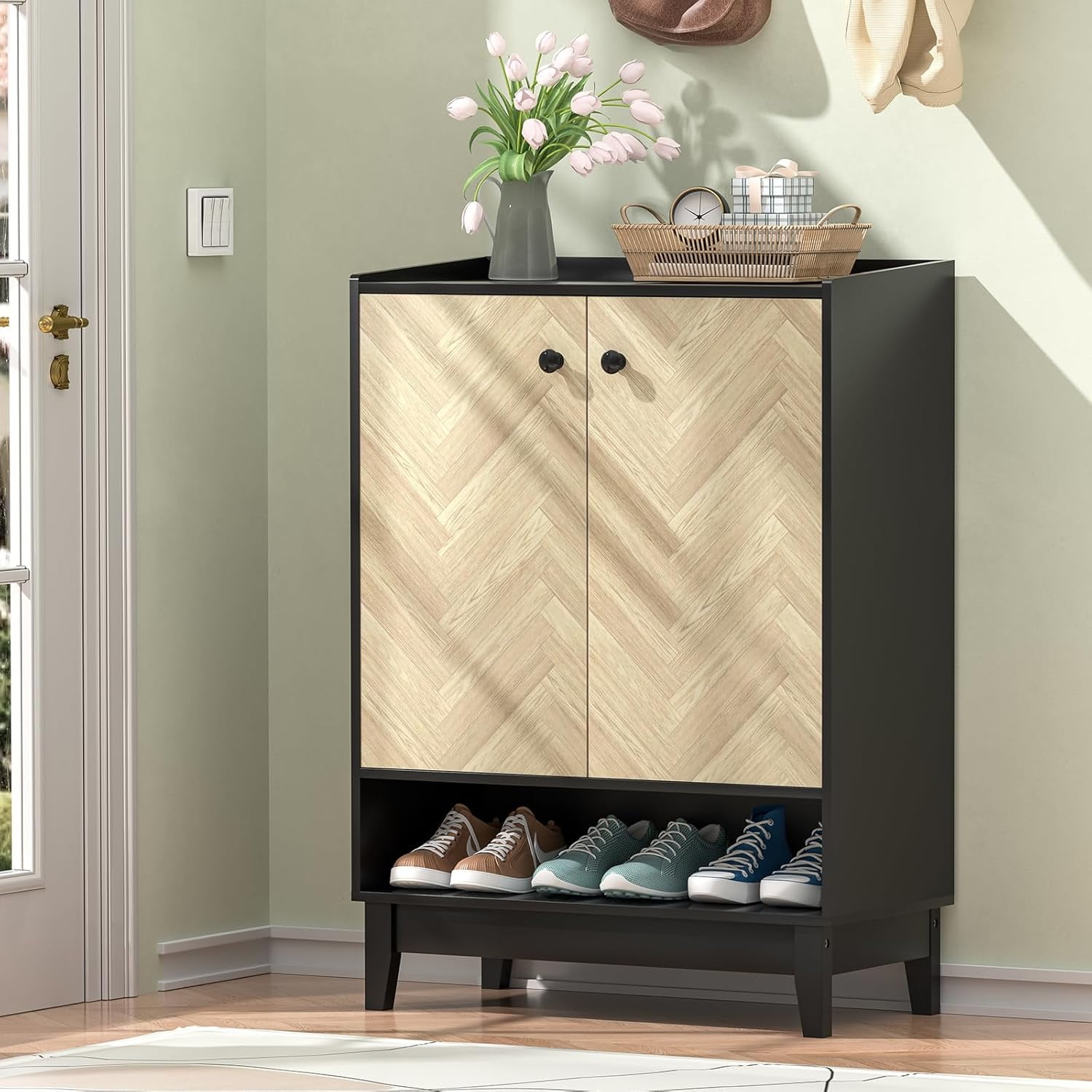 Giluta Shoe Storage Cabinet with Door, 5-Tier Enterway Storage Cabient ...