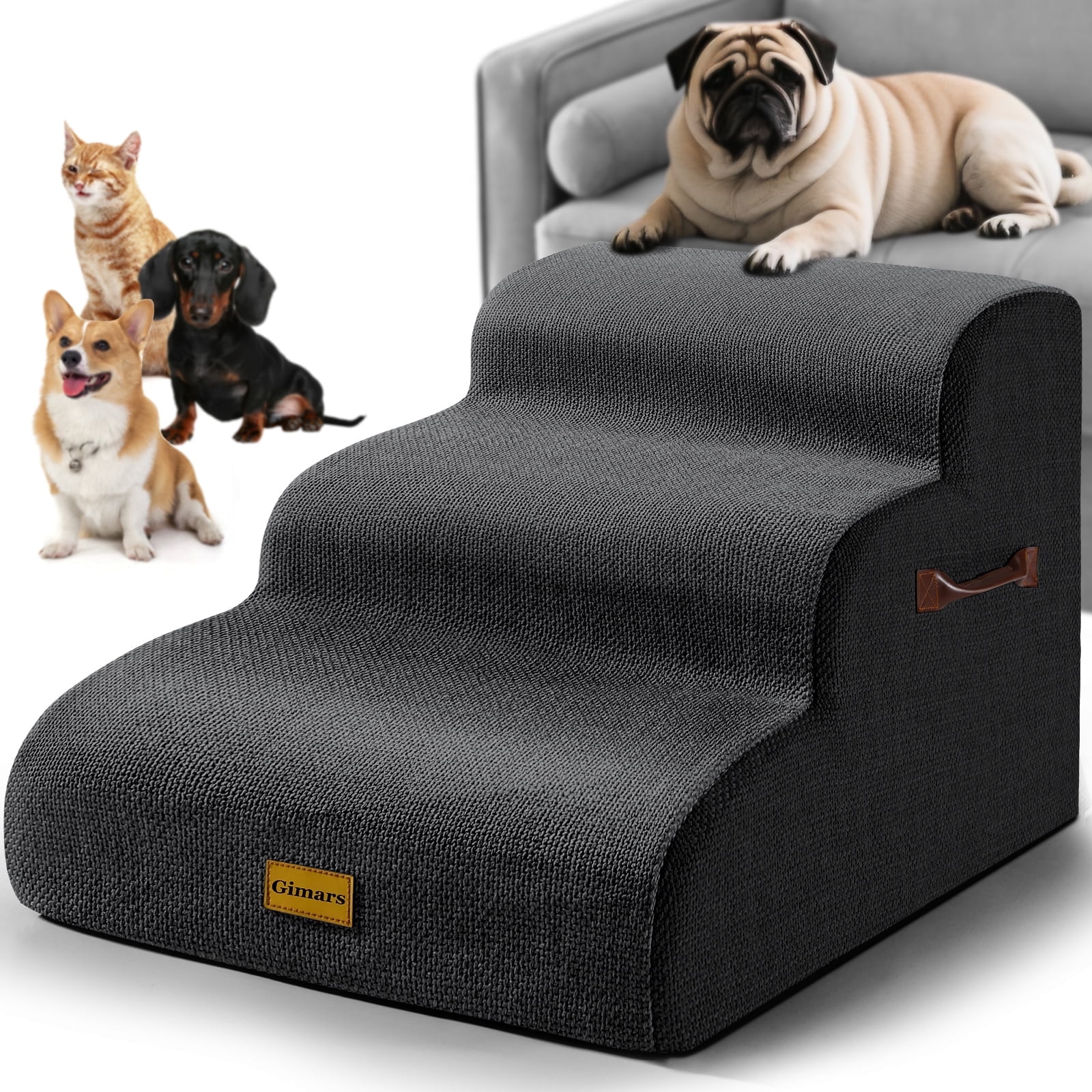 Gimars Super Support 3-Step Dog Stairs for Small Dogs, Dog Steps for ...