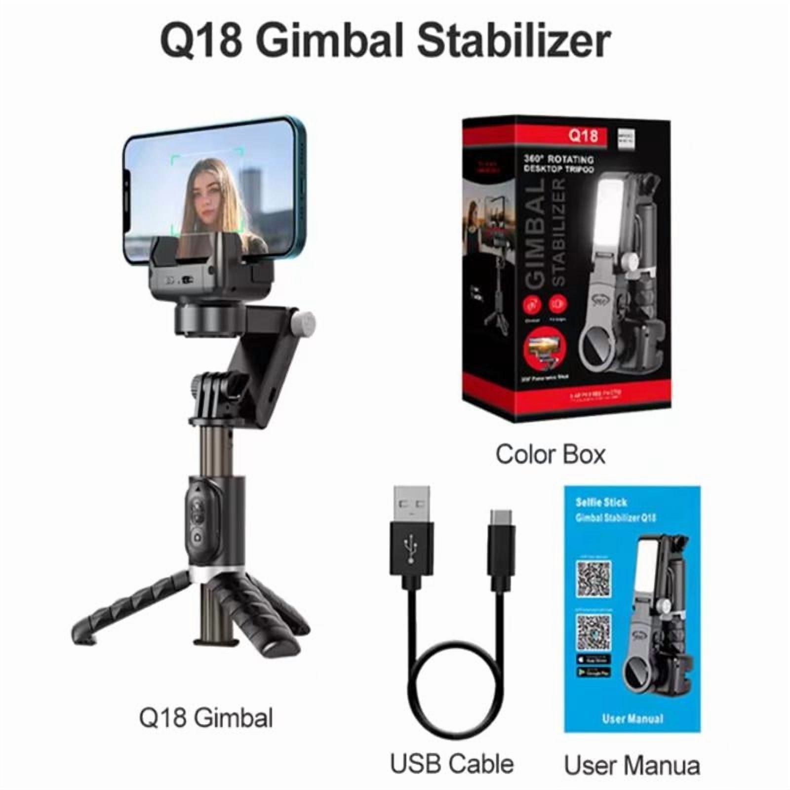 Gimbal Stabilizer Selfie Stick Tripod with Fill Light, 360 Rotation ...