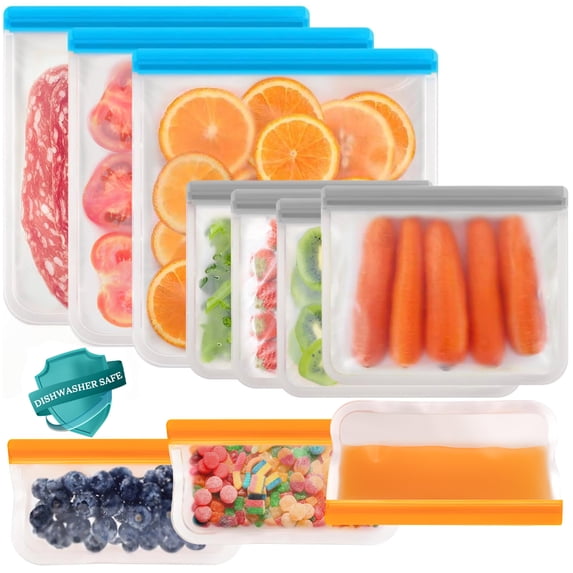 Gimgong 10 Pack Reusable Silicone Food Storage Bags, Leakproof, Multi ...