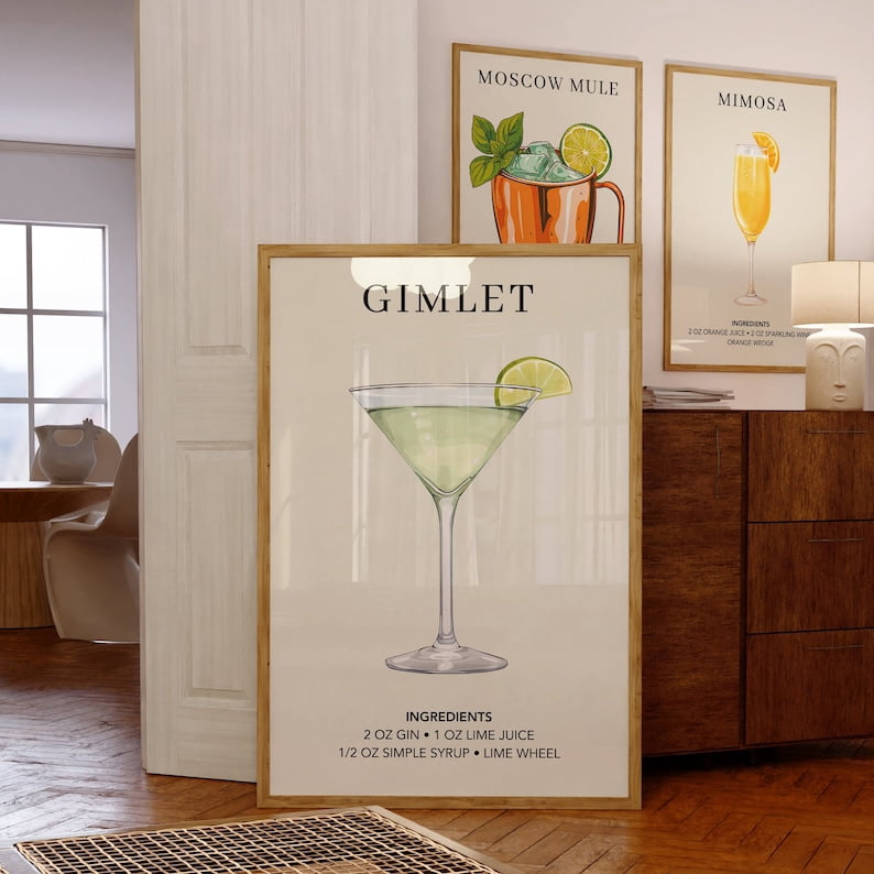 Gimlet Art Print, Bar Cart Decor, Cocktail Art Poster, Cocktail Gift ...