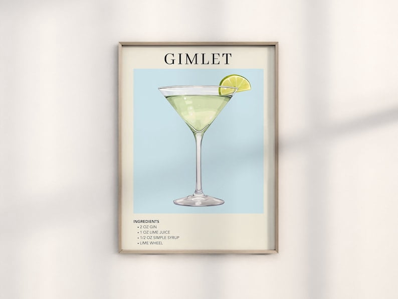 Gimlet Art Print, Bar Cart Decor, Cocktail Art Poster, Cocktail Gift ...