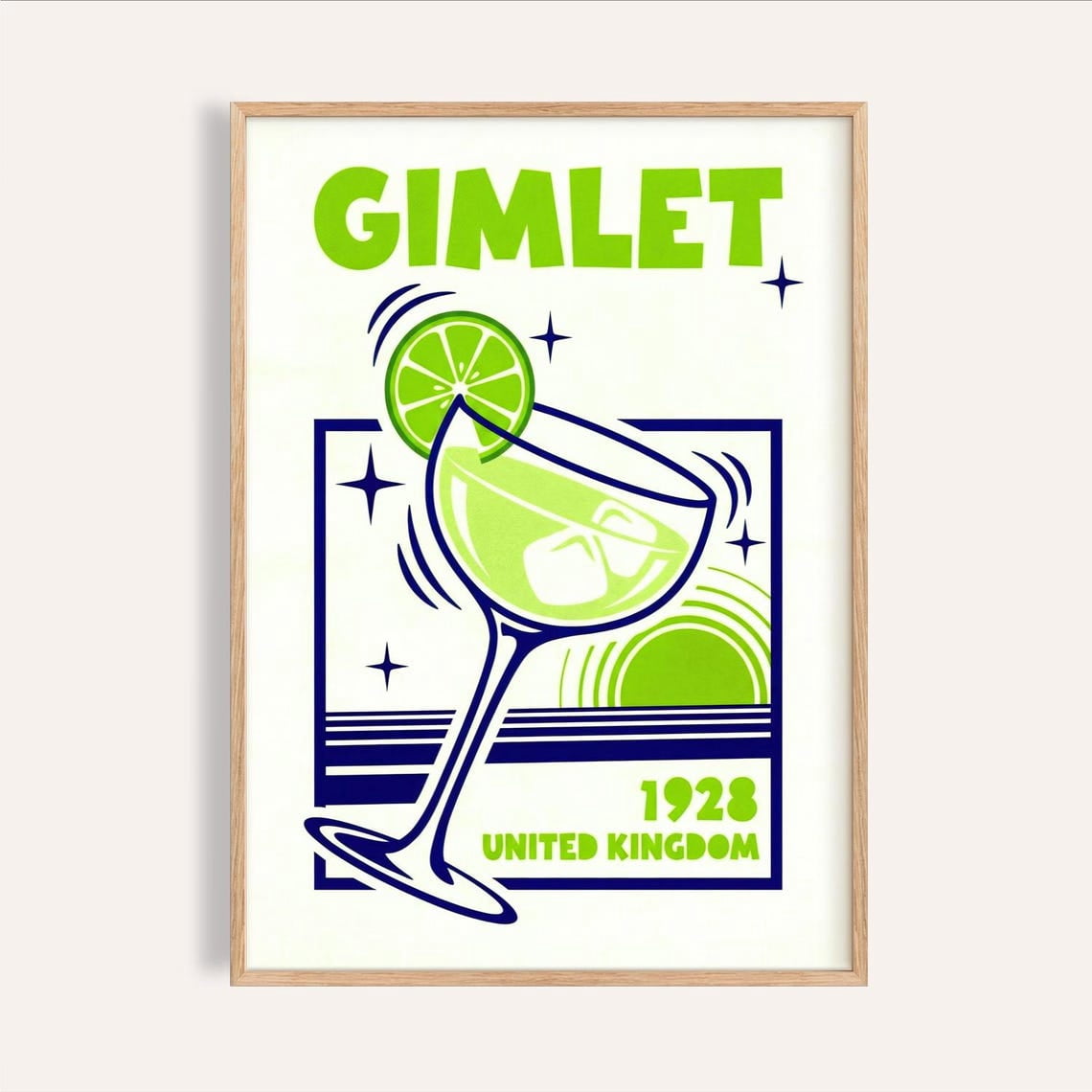 Gimlet Cocktail Print Mid-Century Style Green Blue Kitchen Wall Art ...