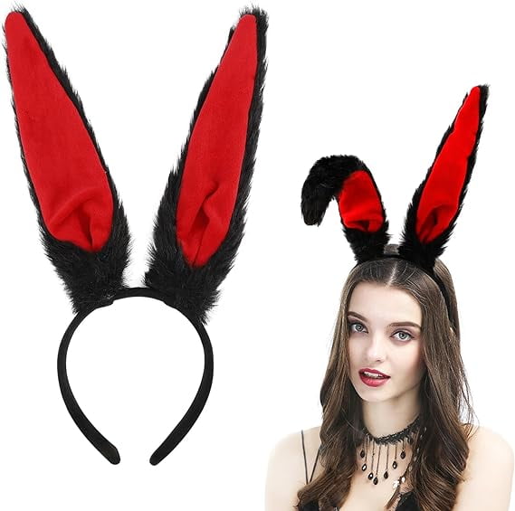 Gimsan Bunny Ears, Black and red (super long)Bunny Ears, Rabbit Ears ...