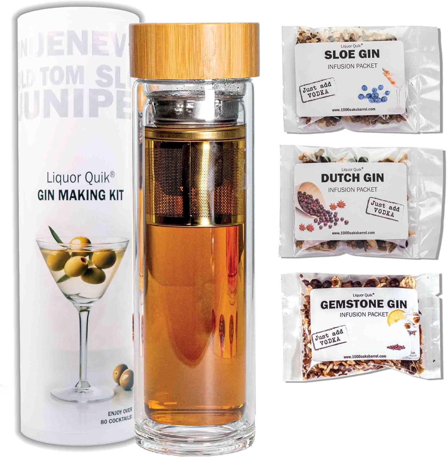 Gin Infusion Kit - Complete DIY Gin Making Kit Complete w/ 450ml Glass Infuser Vessel & 3 Craft ...