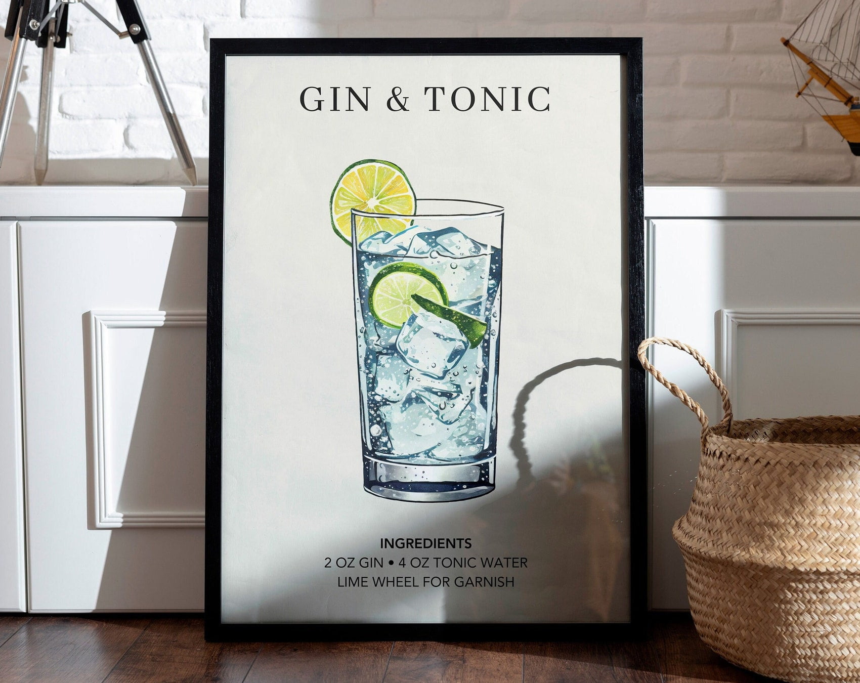 Gin Tonic Art Print | Bar Cart Decor | Cocktail Art Poster | Mixology ...