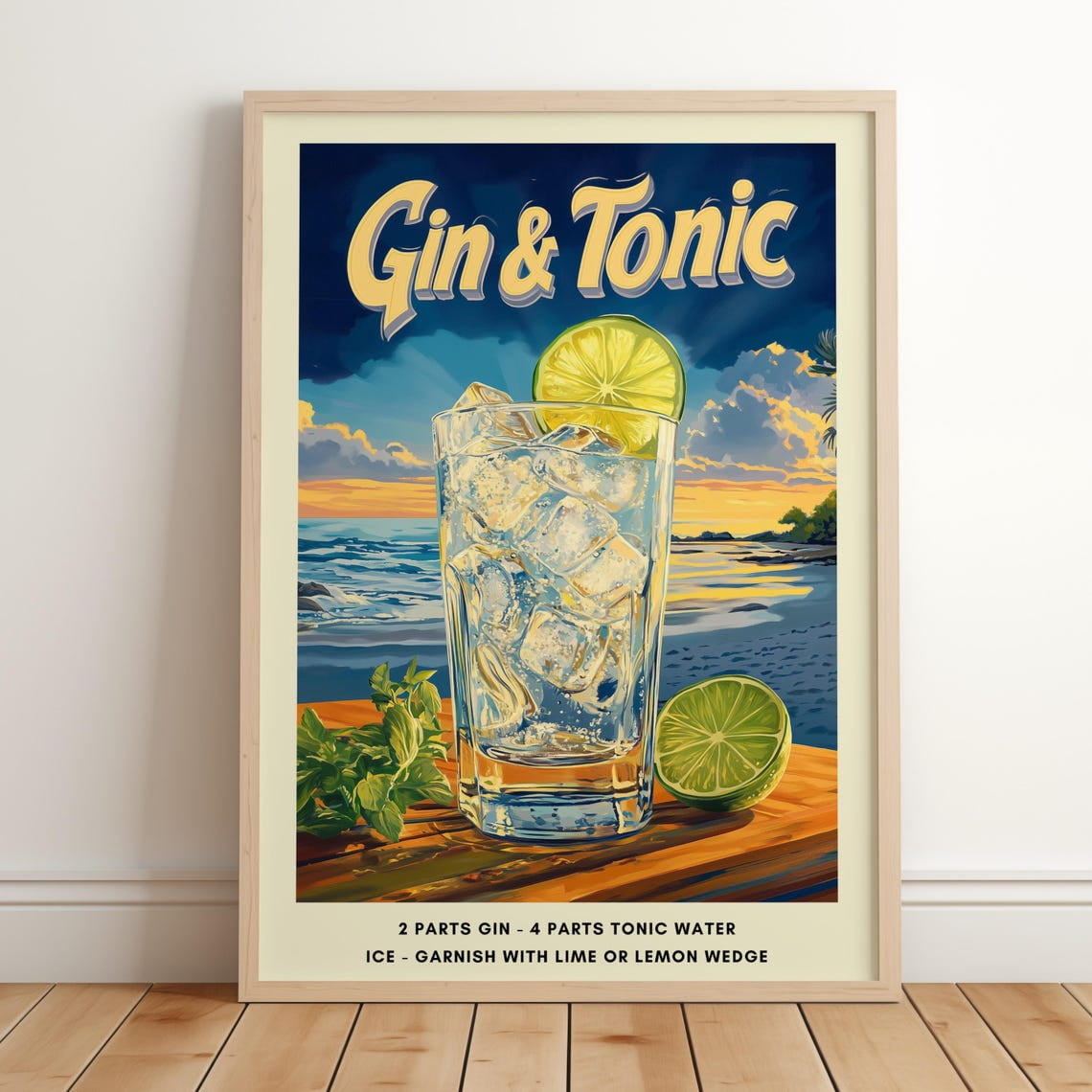 Gin & Tonic Art Print Retro Cocktail Print Bar Cart Decor Gin Tonic ...