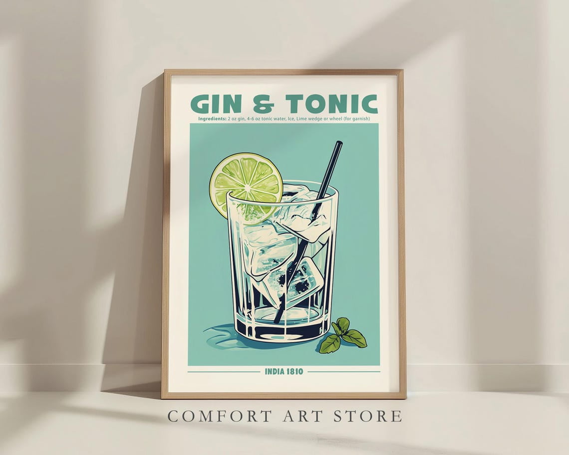 Gin Tonic Cocktail Print Cocktail Poster Alcohol Cocktail Gin Tonic ...