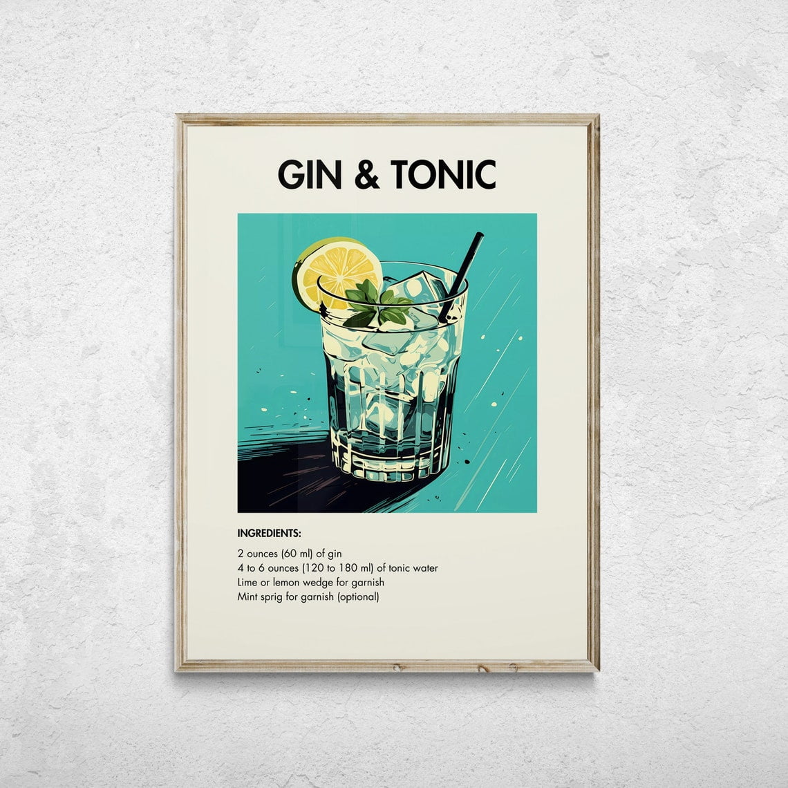 Gin & Tonic Cocktail Print, Minimalist Classic Cocktail, Cocktail Wall ...
