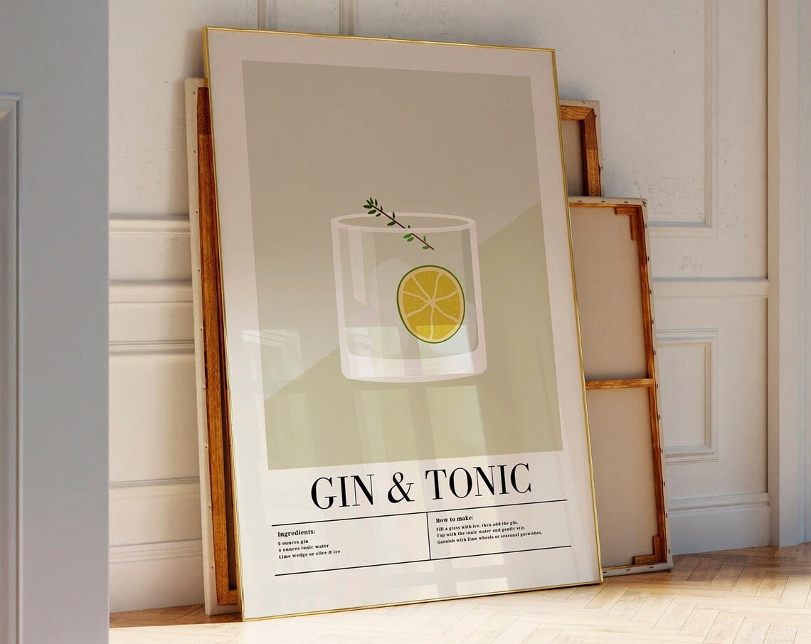 Gin And Tonic Print, Bar Cart Gin And Tonic Poster, Alcohol Poster ...