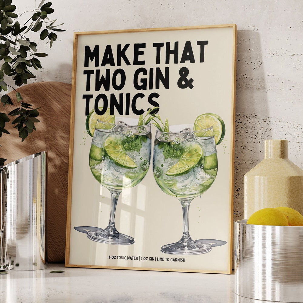 Gin And Tonic Print - Gin Print - Cocktail Print - Recipe Print - Bar ...