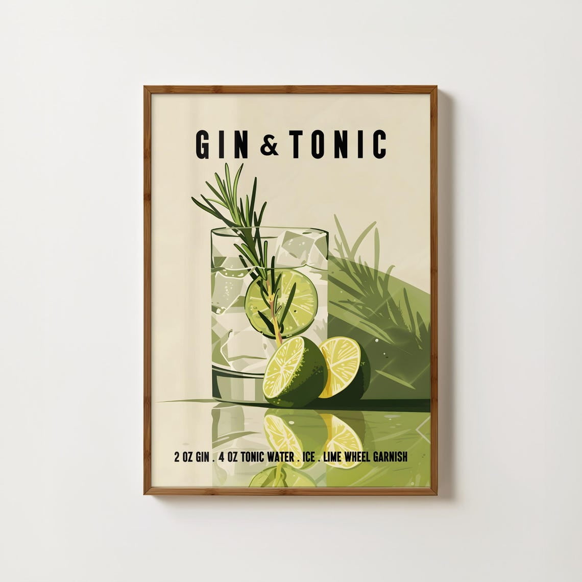 Gin & Tonic Print Retro Cocktail Gin And Tonic Wall Art Bar Cart Prints ...