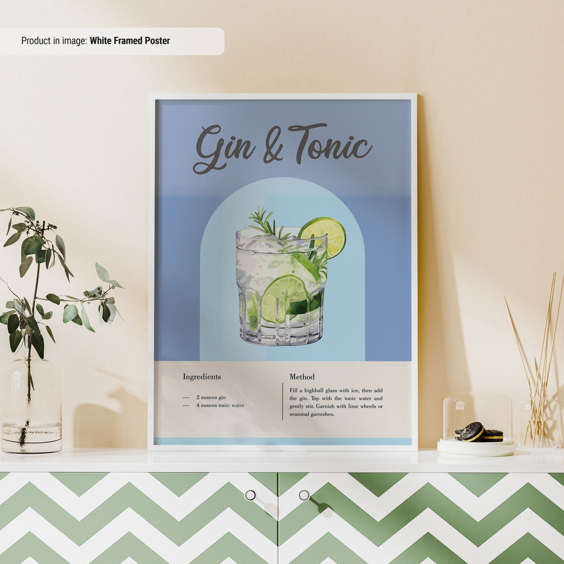 Gin & Tonic Recipe Poster Classic Cocktail Recipes Poster Colorful ...
