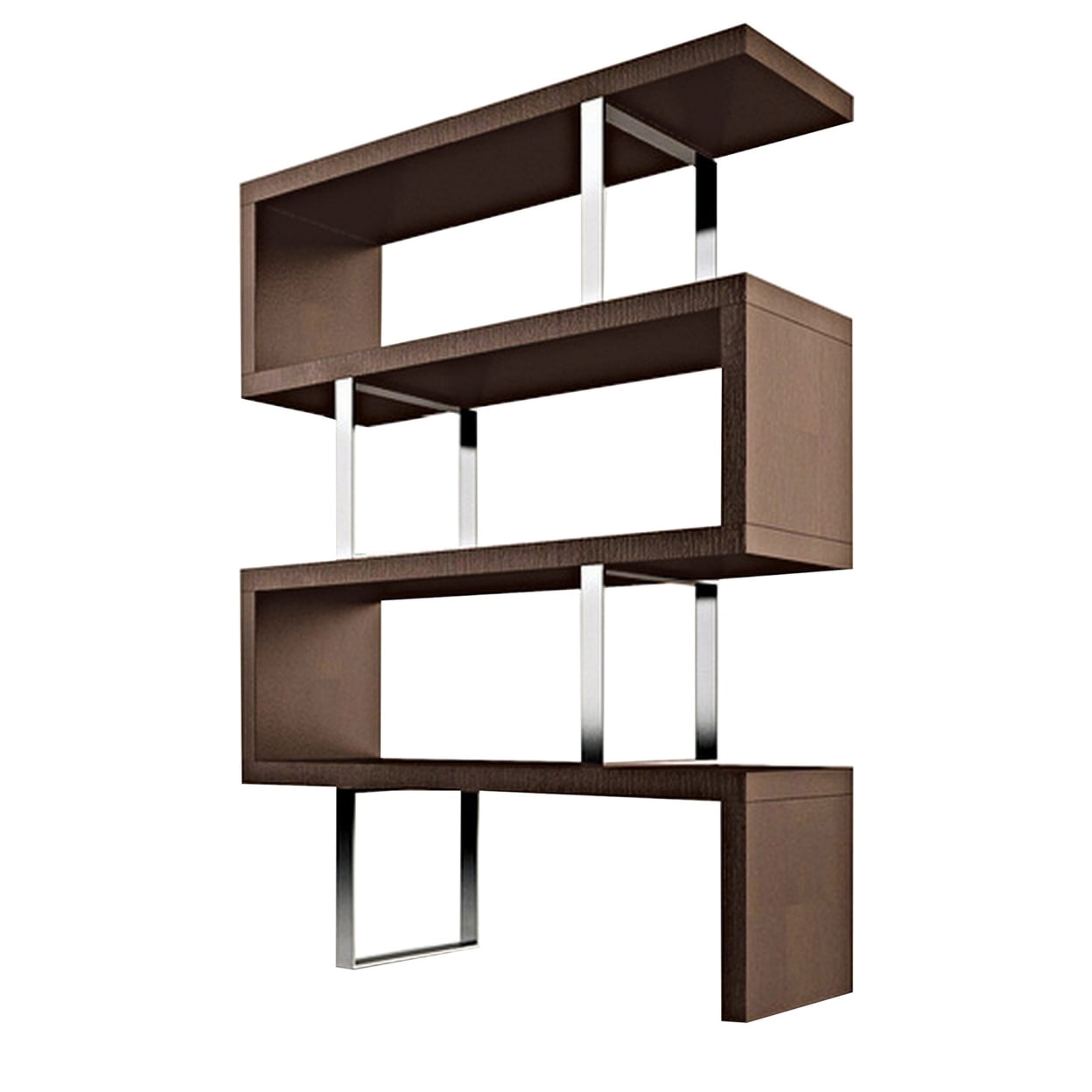 Gina 67 Inch Modern Bookshelf, 4 Tier Alternating S Shape, Brown and ...