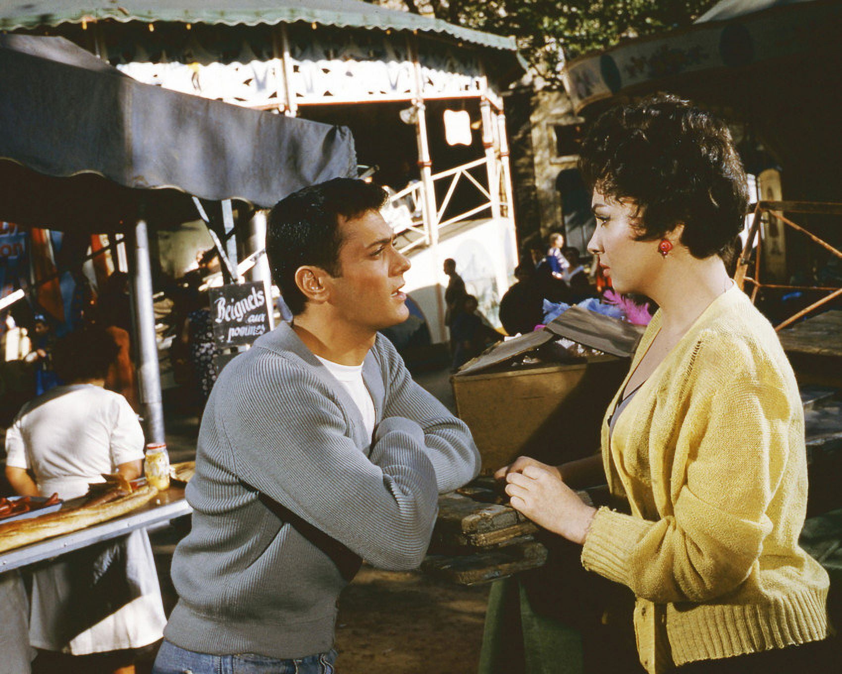 Gina Lollobrigida In Yellow Cardigan With Actor In Unidentified Movie ...