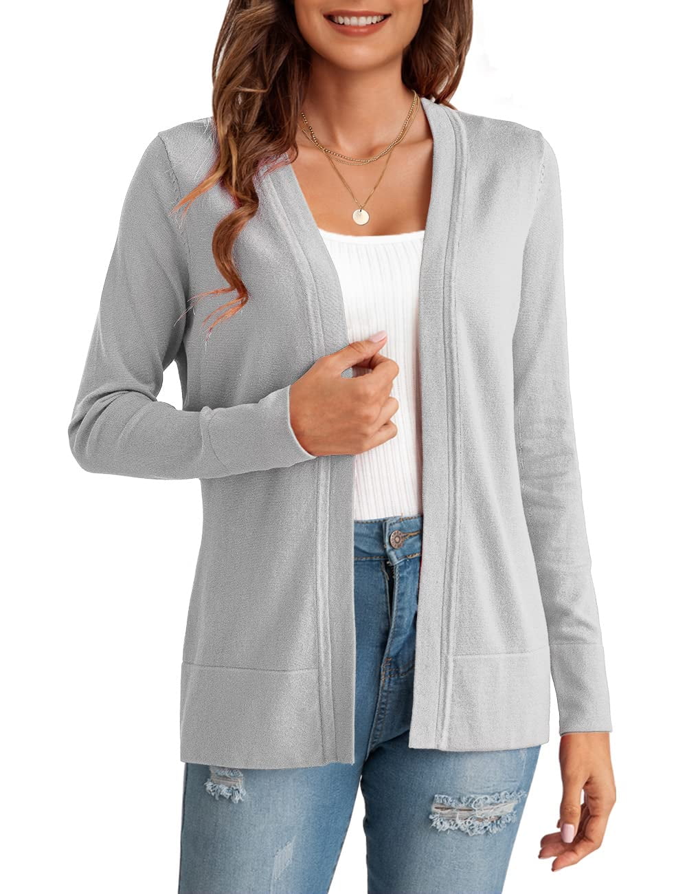GingDin Women's Lightweight Long Sleeve Open Front Sweater Cardigan ...