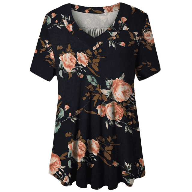 GingDin Women's Plus Size Tops Short Sleeve Blouses Flowy Summer Tunic ...