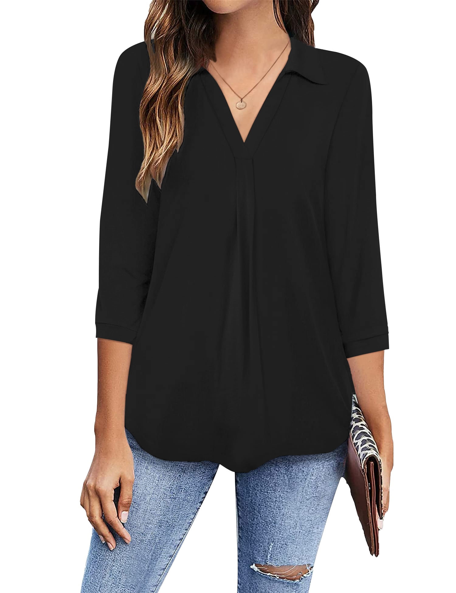 RKZDSR Womens 3/4 Sleeve T Shirts Loose Fit Plus Size Casual Round Neck ...