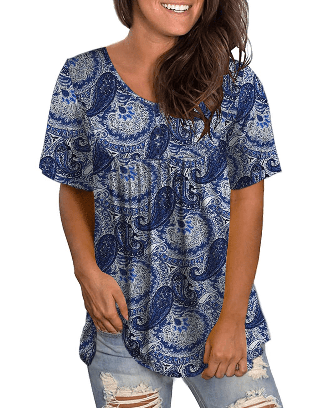 GingDin Womens Plus Size Summer Tops Short Sleeve V Neck Buttons ...