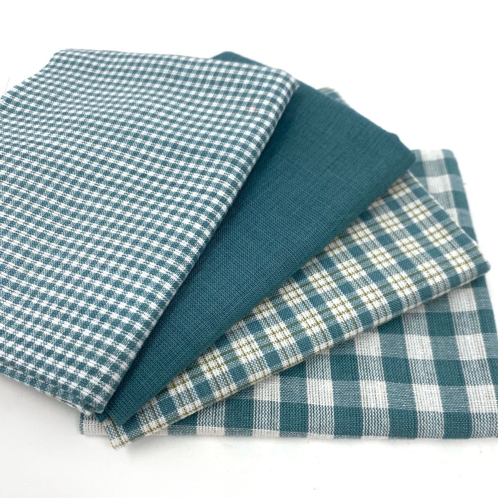 Ginger Blue Assorted Plaid Gingham Homespun Cotton Fabric Bundle - Set ...