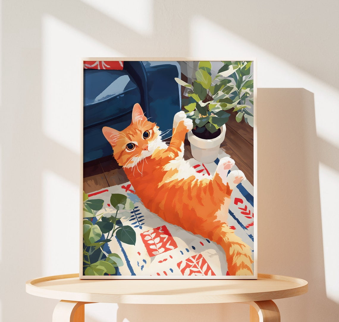 Ginger Cat Art Print - Cute Orange Tabby Poster, Funny Animal Birthday ...