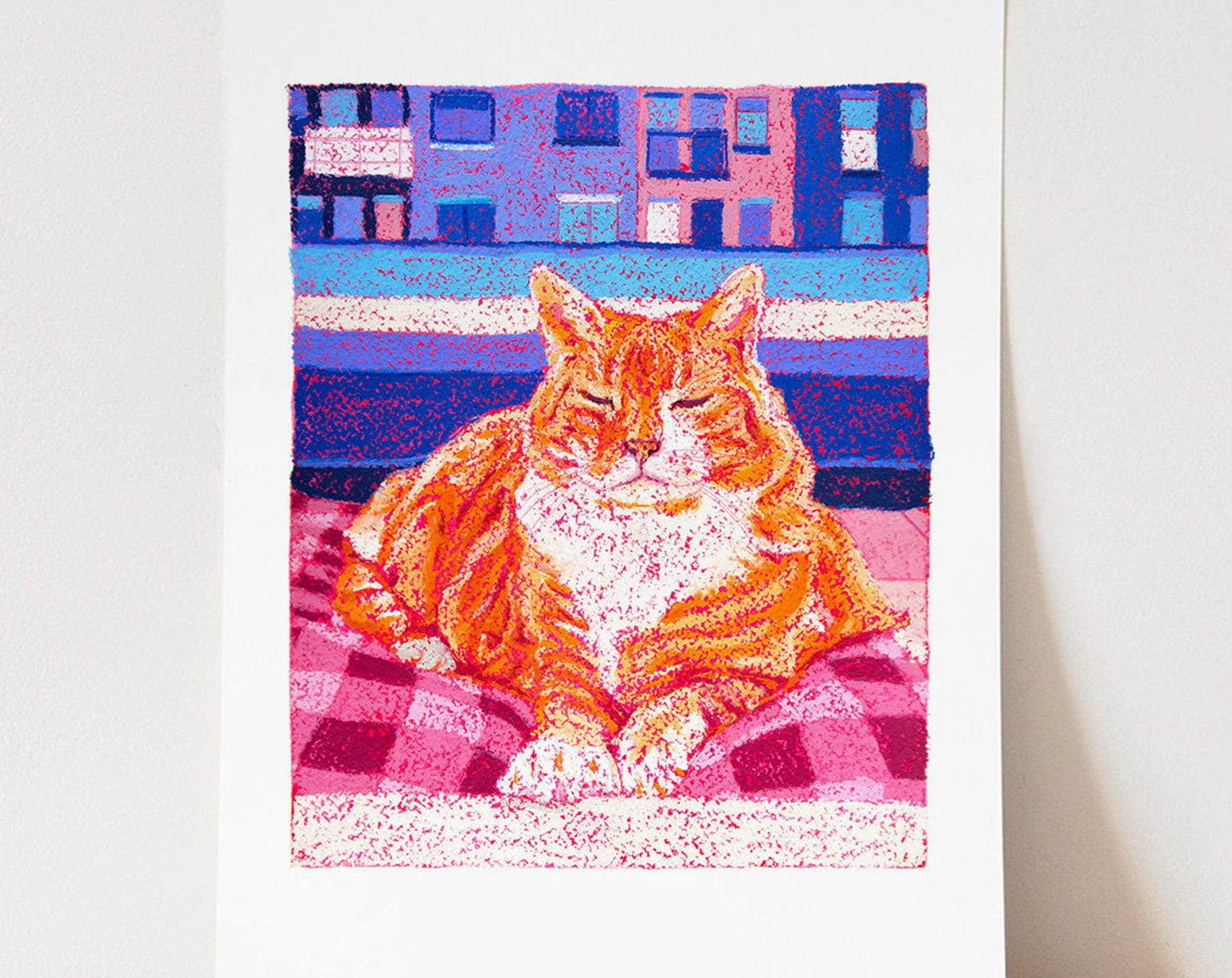 Ginger Cat Art Print | Oil Pastel Drawing | Modern Home Decor ...