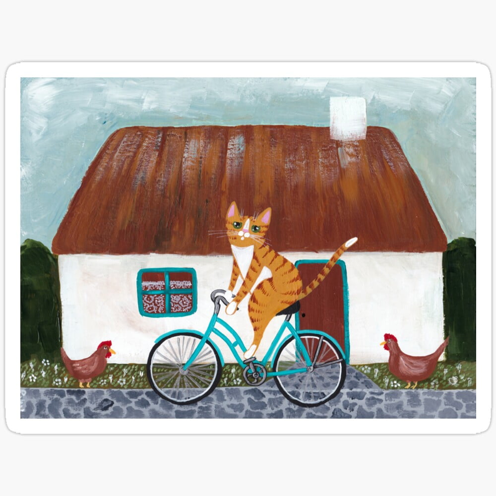 Ginger Cat Irish Bicycle Ride Sticker Phone Decal Water Bottle Stickers ...
