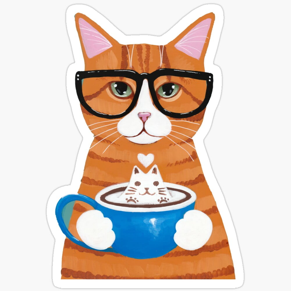 Ginger Catpuccino Coffee Cat Sticker Phone Decal Water Bottle Stickers ...