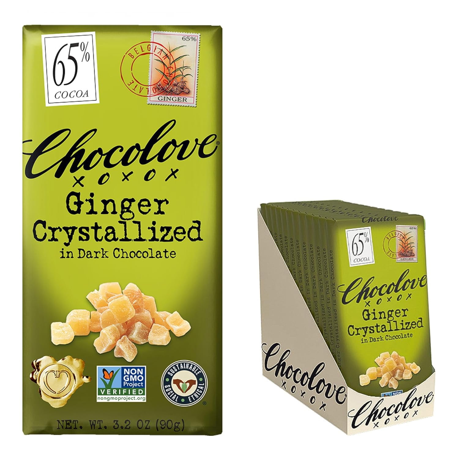 Ginger Dark Chocolate Bars | 65% Cocoa | Infused with Crystalized Ginger Bits | Crafted with ...