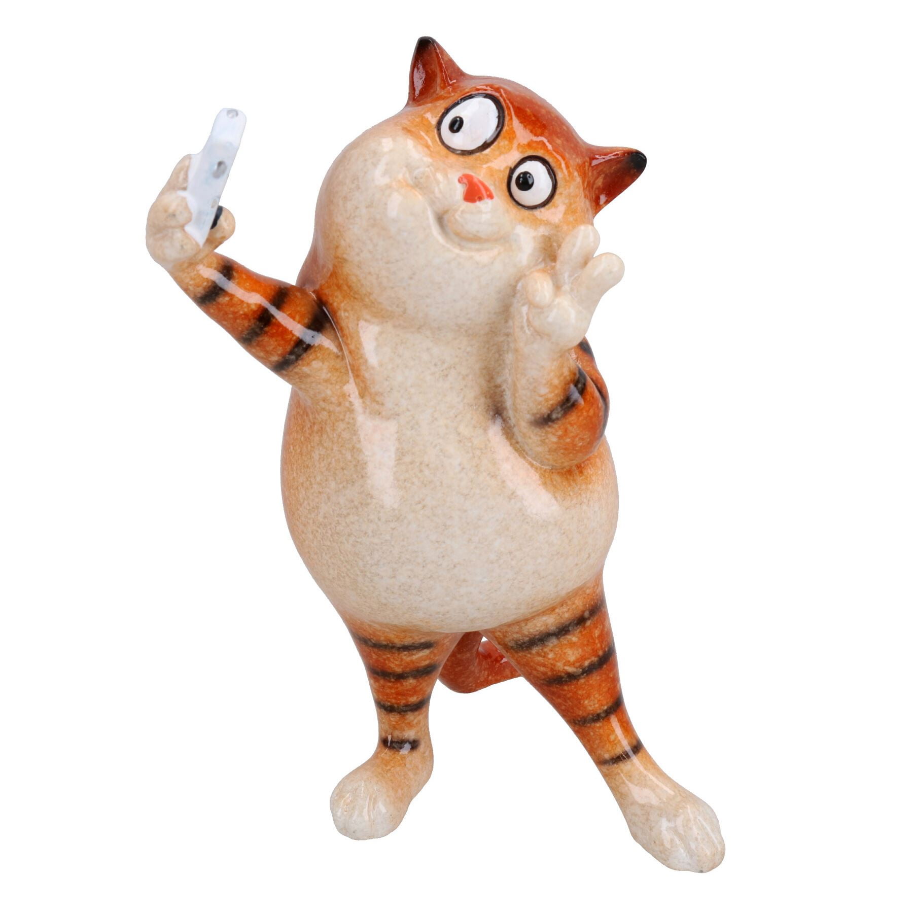 Ginger Fat Taking Cat Selfie Picture Ornament Statue Garden House Decor ...