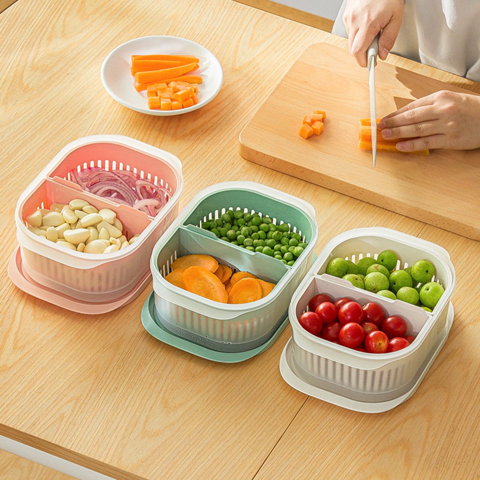 Ginger Garlic Storage Organizer, Double Drain Refrigerator Box ...
