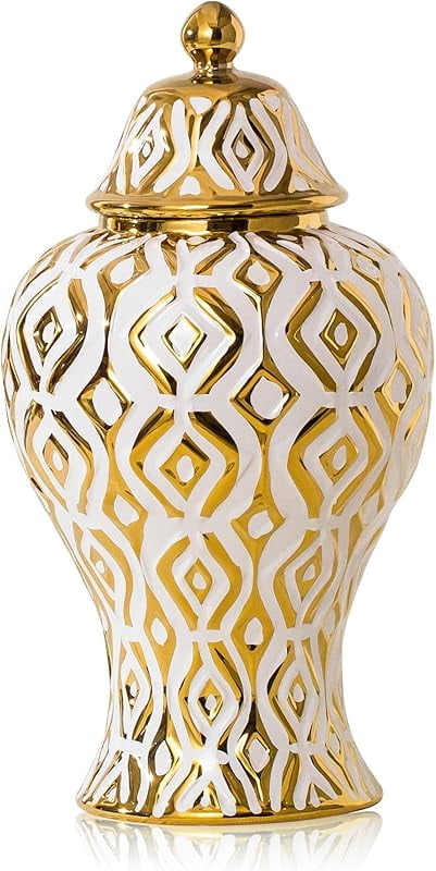 Ginger Jars, Decorative Porcelain Ginger jar with lid, White and Gold ...