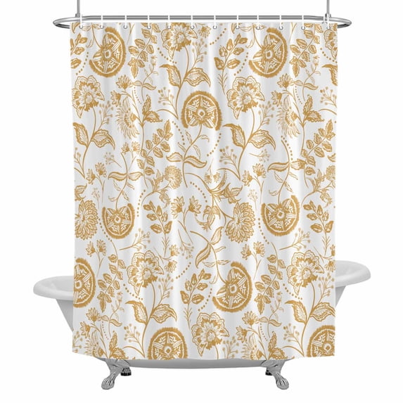 Ginger Pastoral Flowers Shower Curtain for Bathroom, Farmhouse Pattern ...