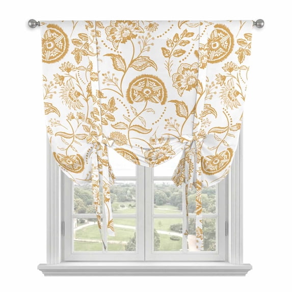 Ginger Pastoral Flowers Tie Up Curtains, Farmhouse Pattern Adjustable ...
