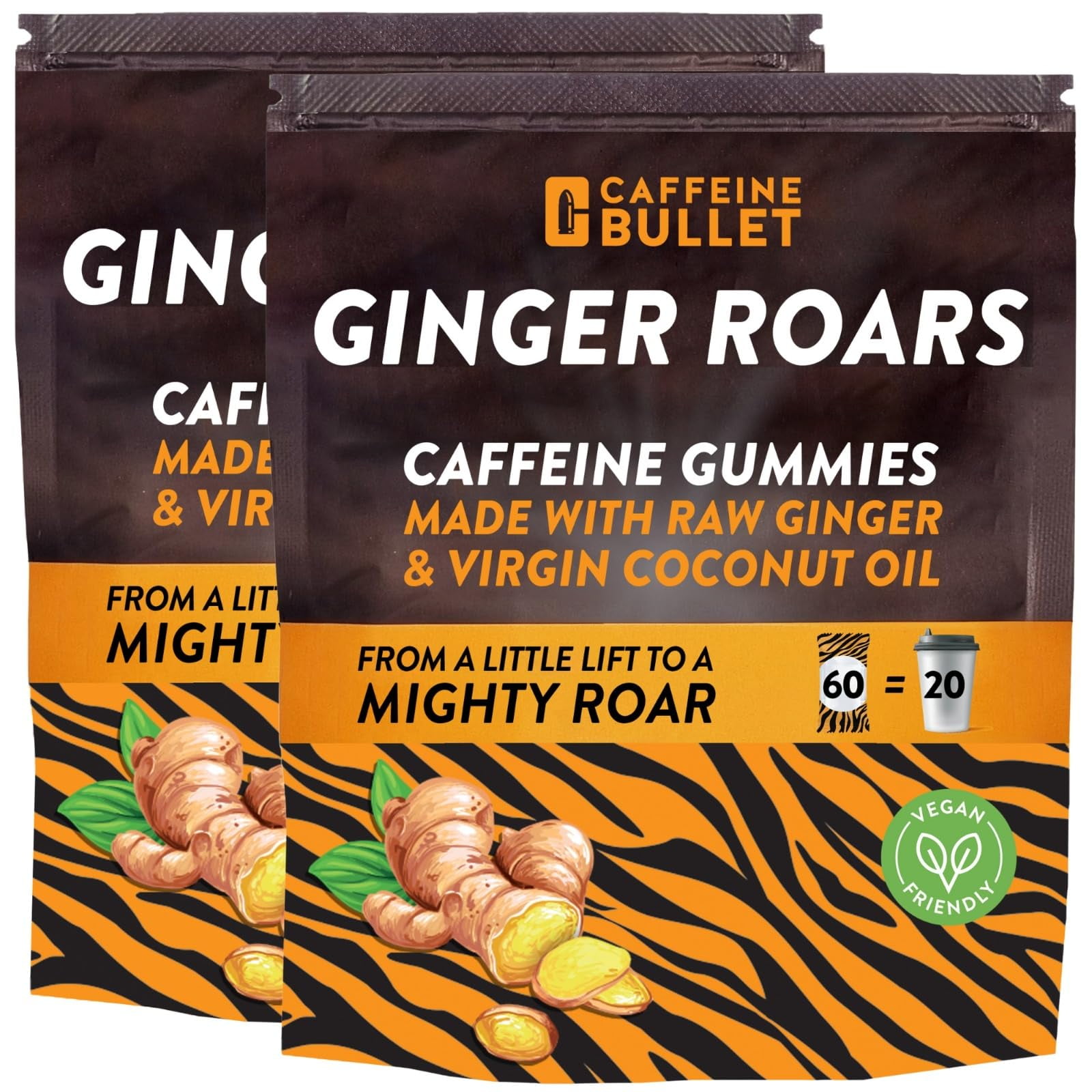 Ginger Roars - 120 Caffeine Gummies - Plant Based Caffeine Chews Each ...