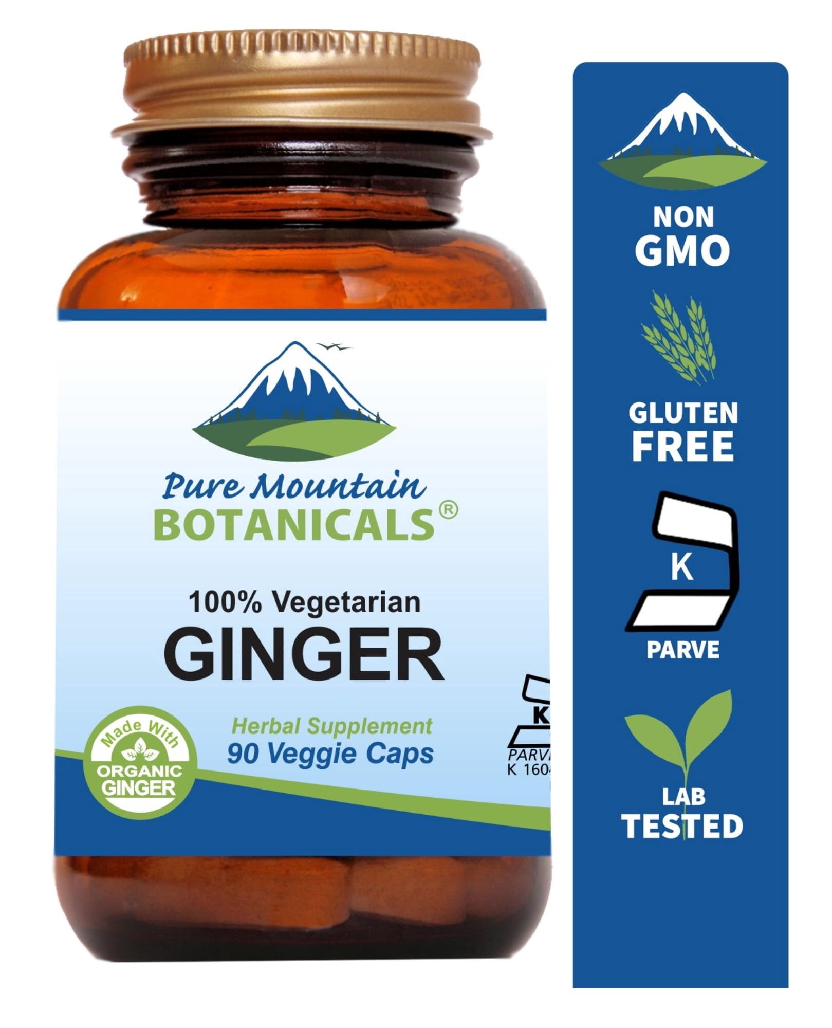 Pure Mountain Botanicals Ginger Root Capsules 90 Vegan Kosher 1000mg ...