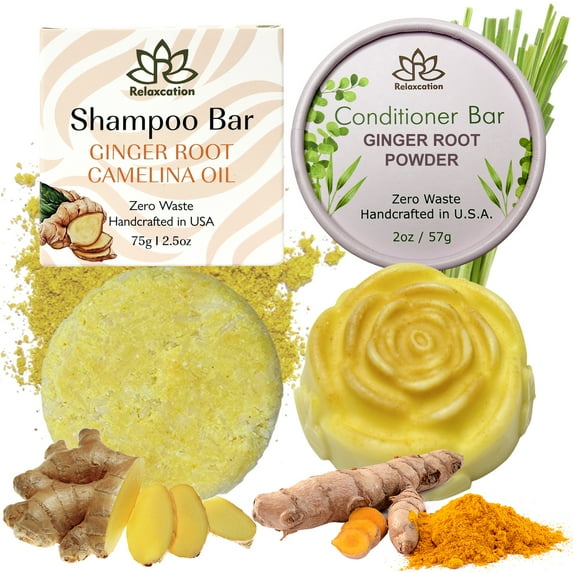 Ginger Root Shampoo Bar and Conditioner Bar for Hair Growth Handmade in USA Natural and Safe by ...
