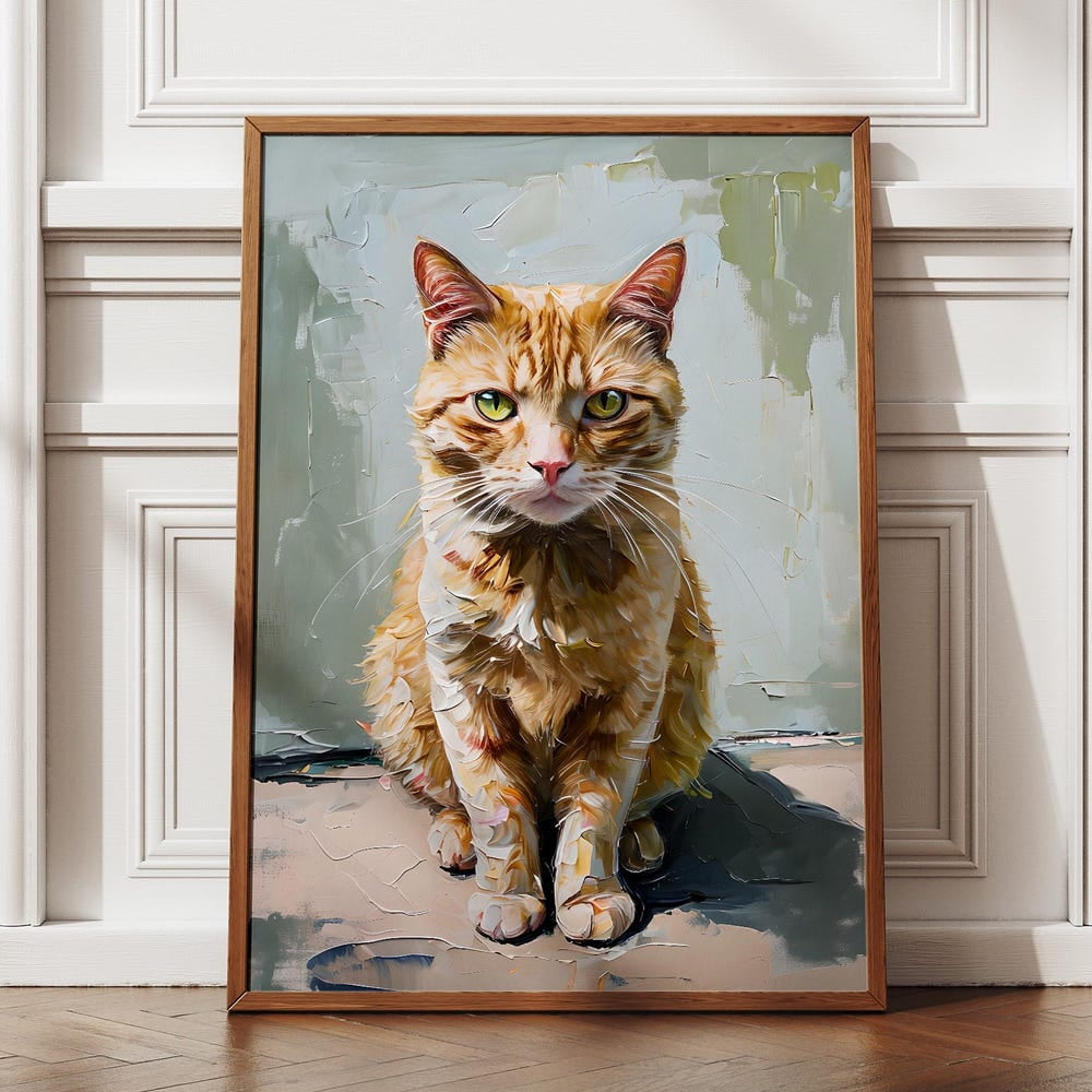 Ginger Tabby Cat Art Print, Emerald Green Boho Decor UNFRAMED PAPER ...