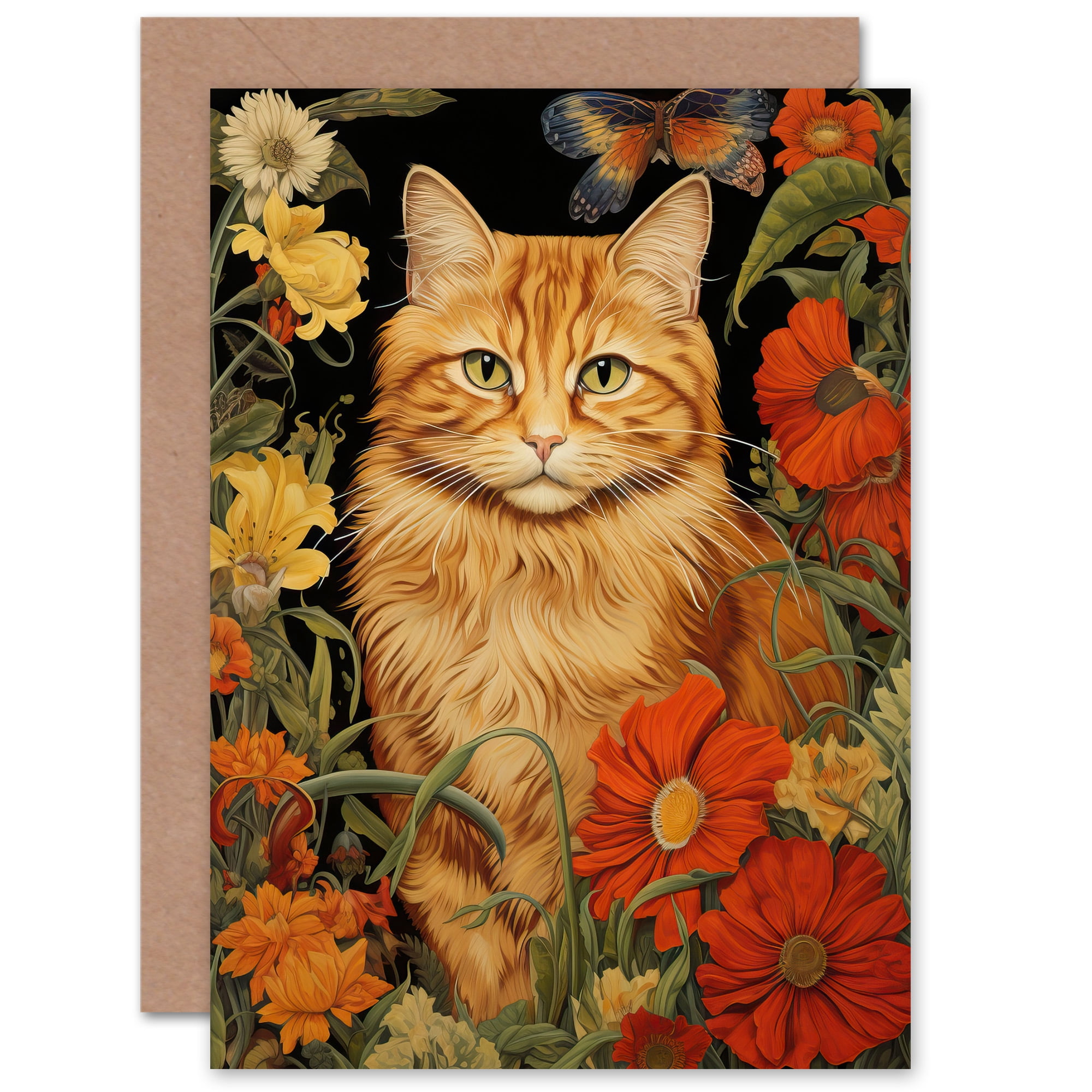 Ginger Tabby Cat Lover Floral Spring Flower Blooms for Wife Her Mum ...