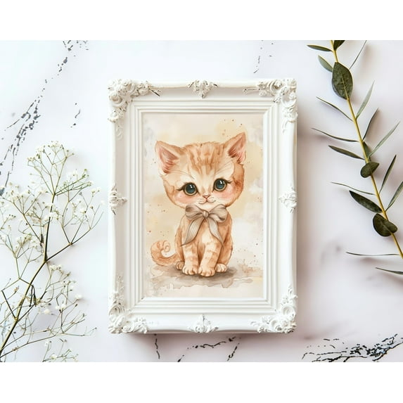 Ginger Tabby Cat Print: Funny Fat Cat Art #1752, Stretched Canvas Size ...