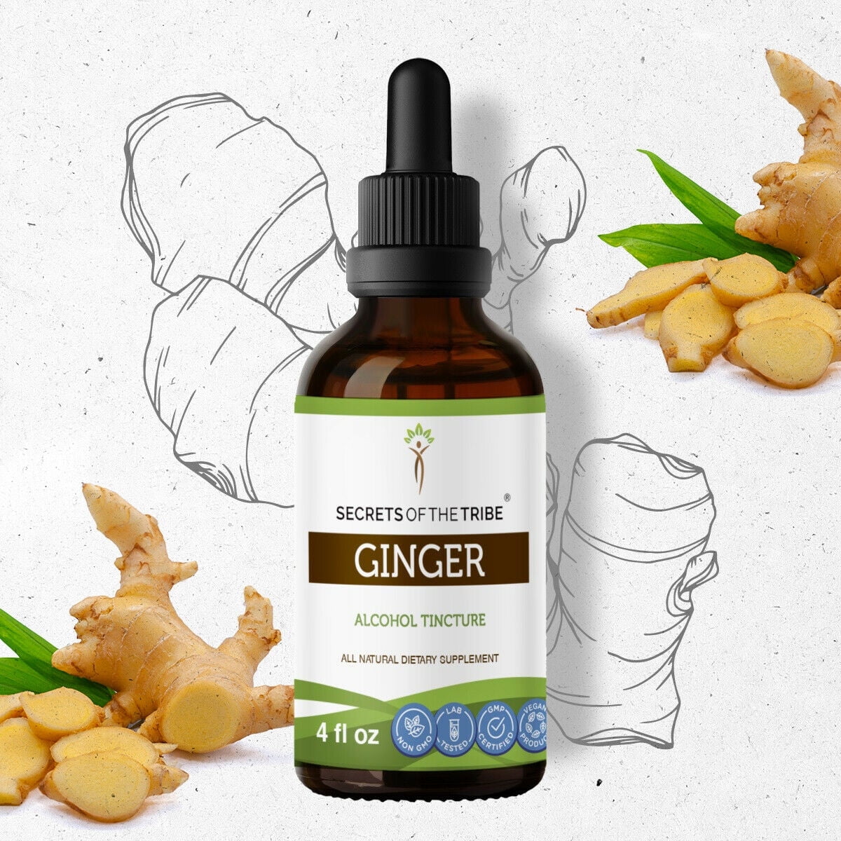 Secrets of the Tribe Ginger Tincture Dietary Supplement, Natural Herbal ...
