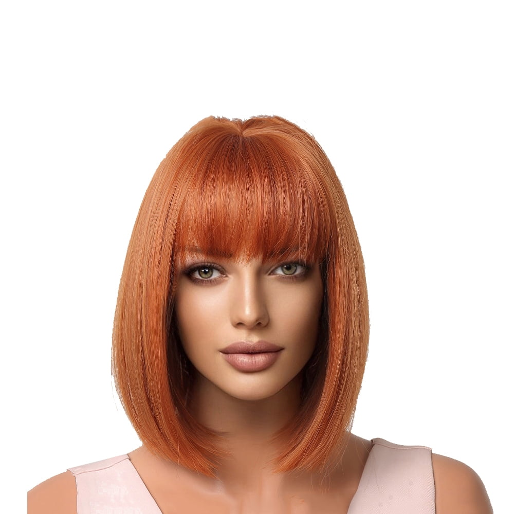 Ginger Wig With Bangs, Heat Resistant Synthetic Fiber, Short Straight ...